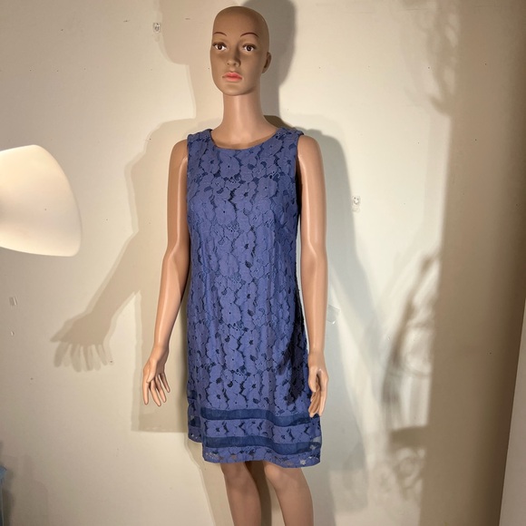 AB Studio | Dresses | Ab Studio 8 Blue Lace Dress Knee Length Back ...